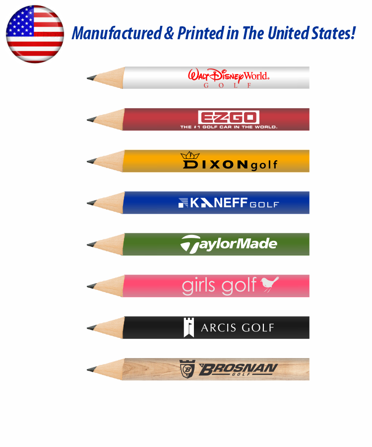 Item # 632 - Union Printed - USA Made - Untipped Round Wooden Golf Pencil