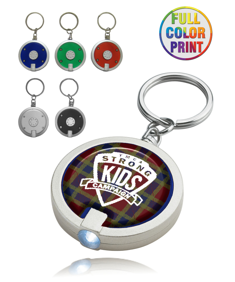 Item # 726 - Round LED Flashlight Key Chain - 1 Color Print